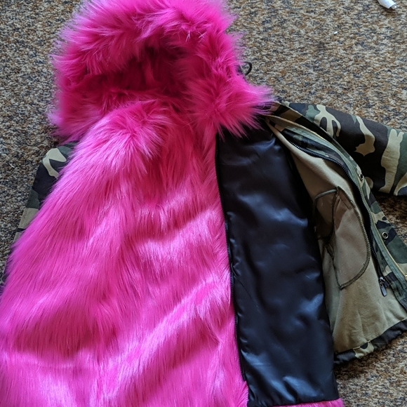 unknown | Jackets & Coats | Pink Fur Army Jacket | Poshmark